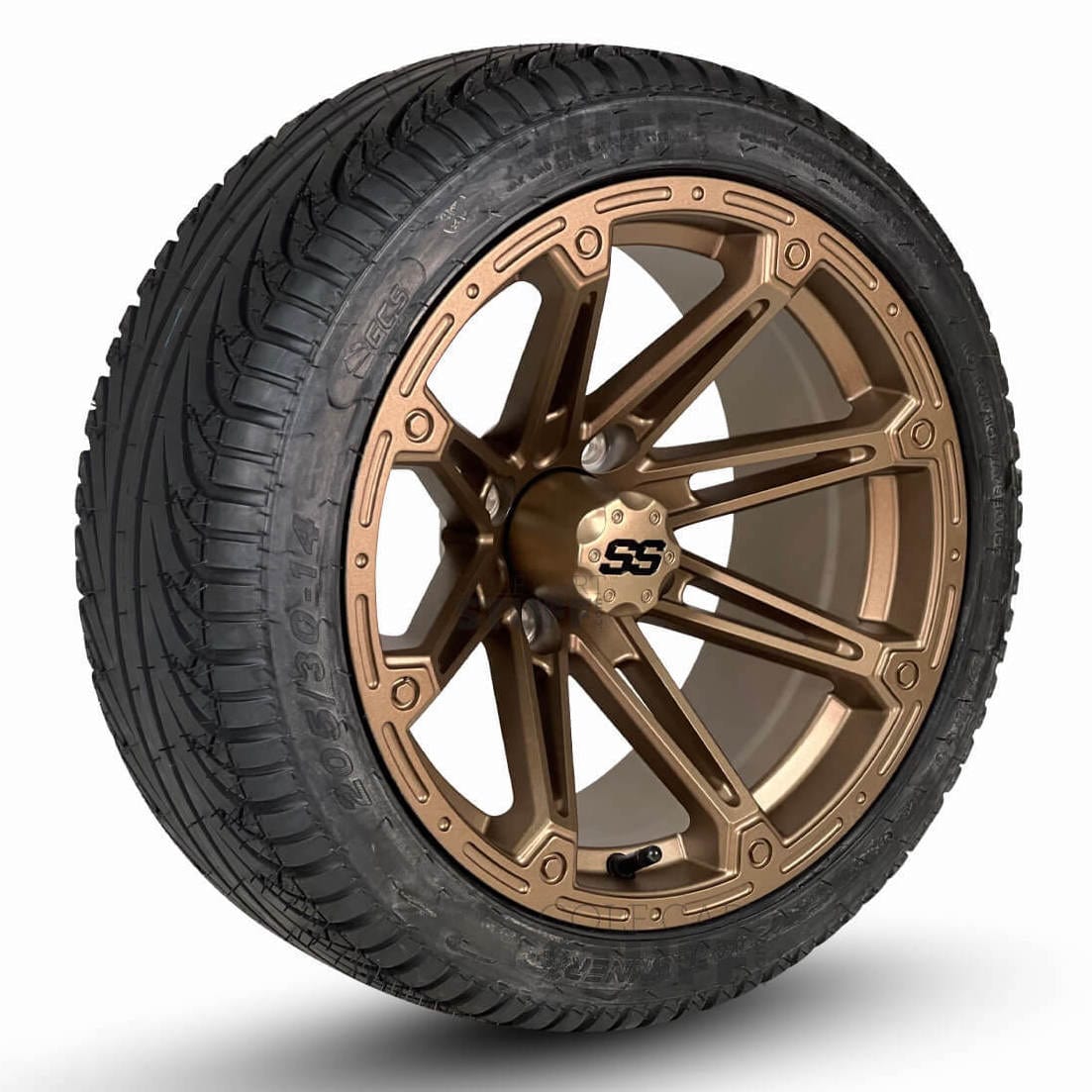 14" Volt Matte Bronze Aluminum Golf Cart Wheels and 205/30-14 Low-Prof ...