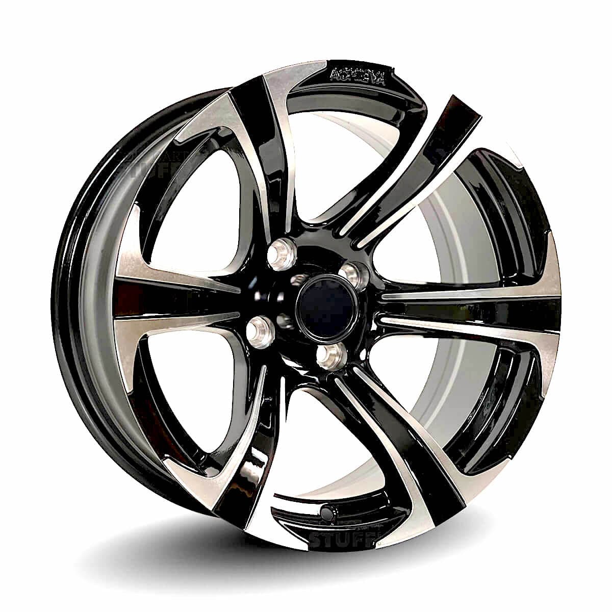 15" AR688 Armor Gloss Black & Machined Golf Cart Wheels - 15"x7" ET-25 ...