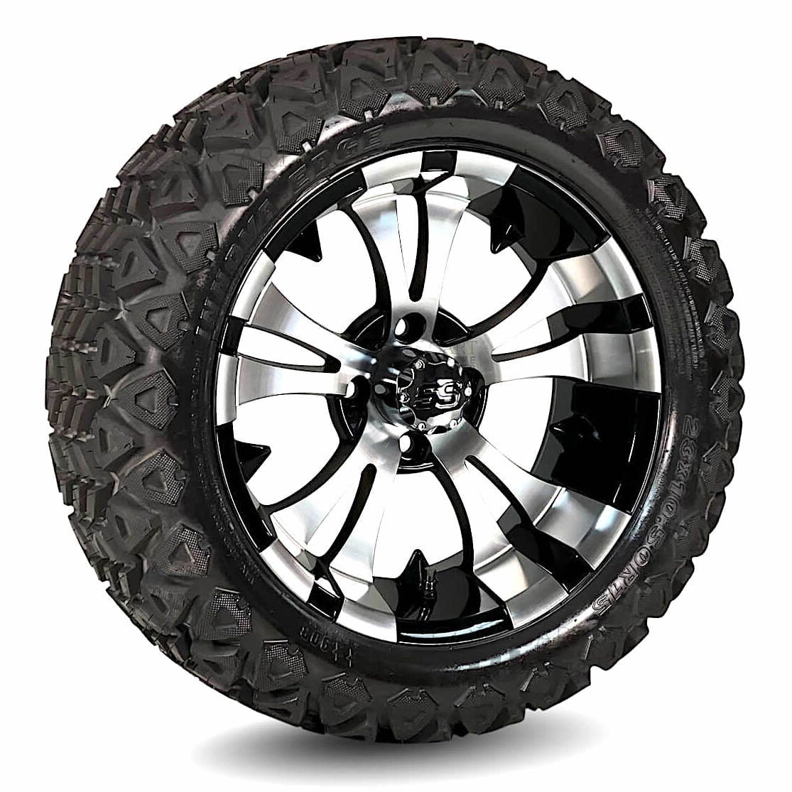 15" Vampire Black/Machined Golf Cart Wheels and 23" Tall All Terrain ...