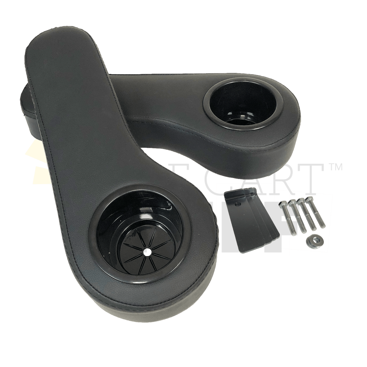 Black Golf Cart Rear Seat Cushioned Arm Rest w/ Cup Holder Set - Fits ...