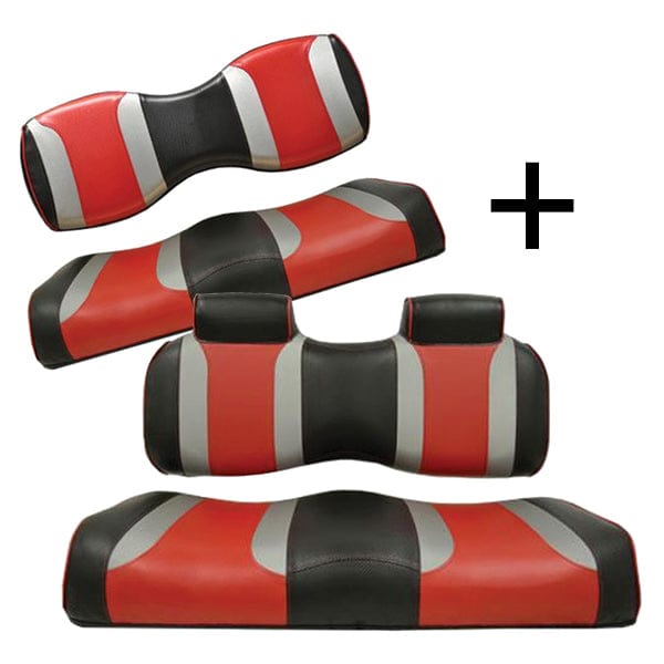 Tsunami Custom Golf Cart Seats - Black / Liquid Silver / Hot Rod Red⎮M — GOLFCARTSTUFF.COM™
