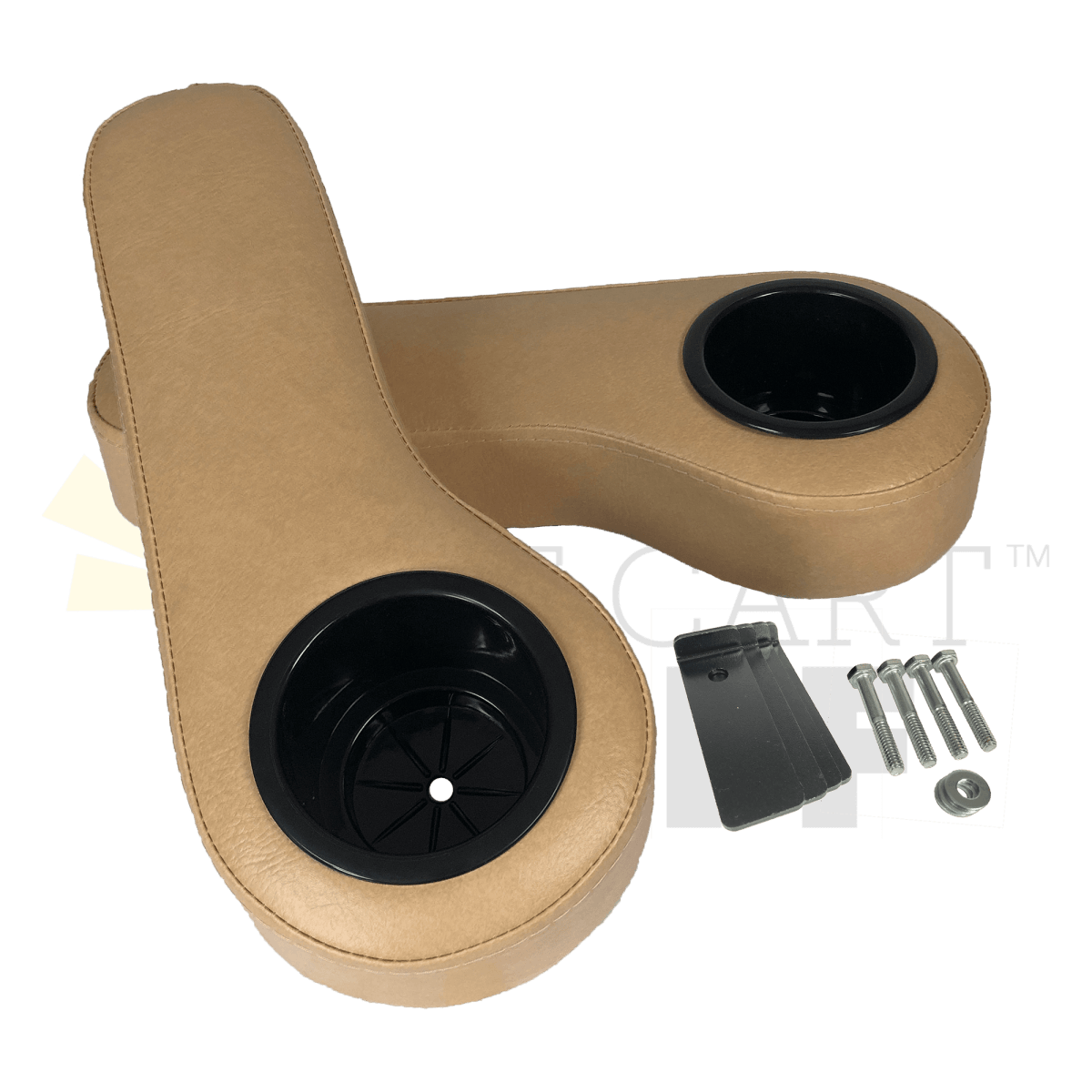 Tan Golf Cart Rear Seat Cushioned Arm Rest w/ Cup Holder Set - Fits al ...