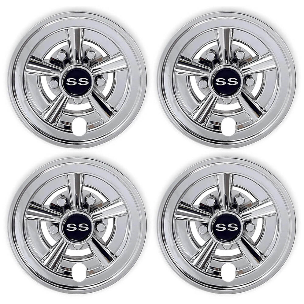Universal 8" Chrome "SS" Hub Caps - Set of 4 — GOLFCARTSTUFF.COM™